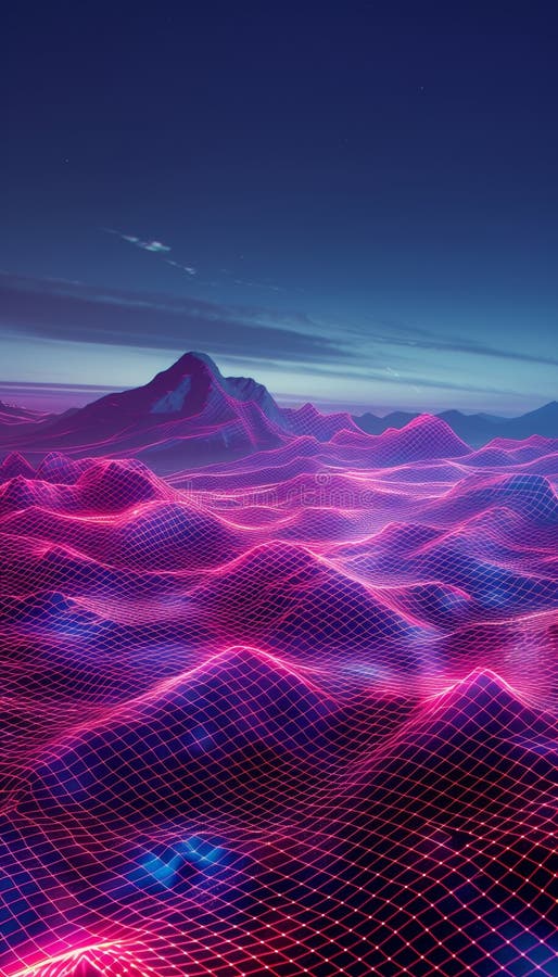 Vibrant Low Poly Mountain Landscape with Neon Mesh Lighting in a ...