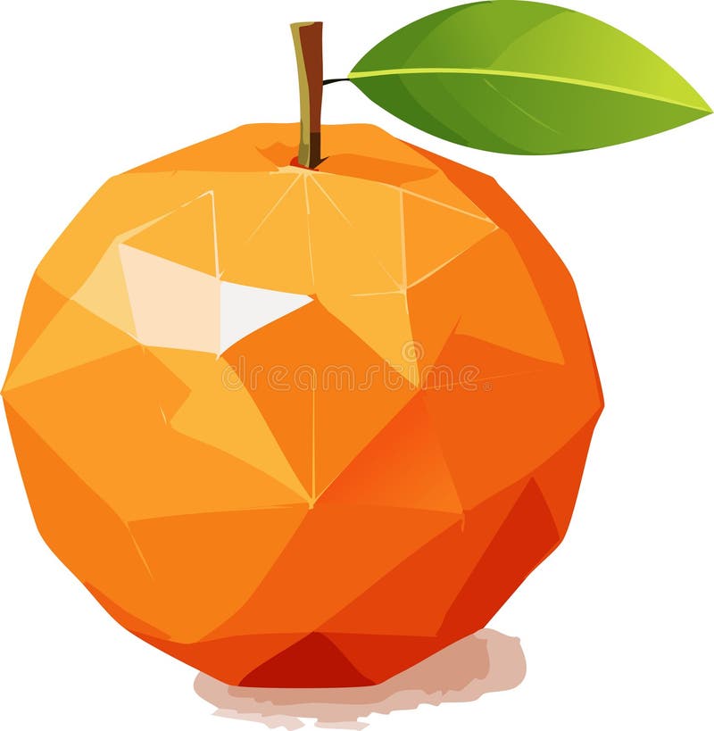 A Vibrant Low Poly Orange Fruit with a Green Leaf in Geometric Style ...