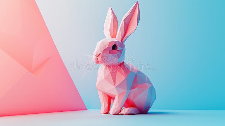 Colorful Low-poly Rabbit Sculpture Digital Art Studio Setting Creative ...