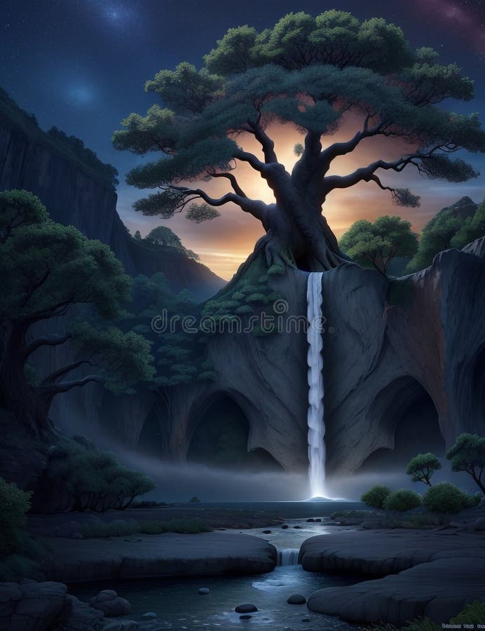 Tree of Life in Galaxy Universe Dramatic Fantasy Waterfall Ultra HD ...
