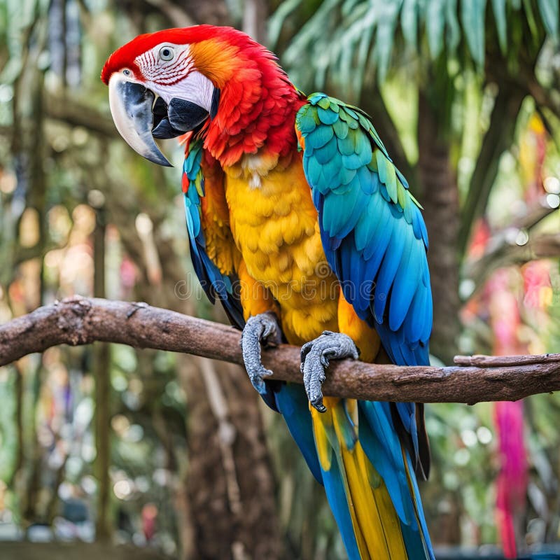 A Vibrant Macaw with Feathers a Stunning Array of Colors on Branch, AI ...