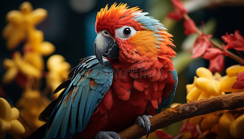 Vibrant Macaw Perched on Branch, Showcasing Nature Colorful Beauty ...