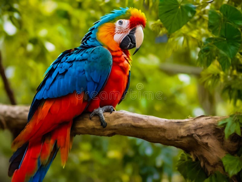 Vibrant Macaw Perching Sits on a Branch Showcasing Beauty in Nature ...