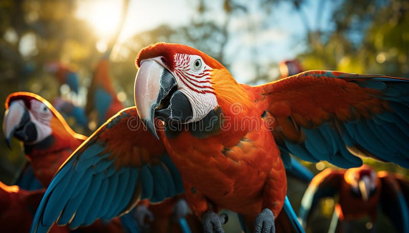 Vibrant Macaw Perching on a Branch, Showcasing Nature Colorful Beauty ...
