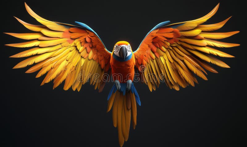 Vibrant Macaw with Stunning Wings Spread Wide Against Dark Background ...