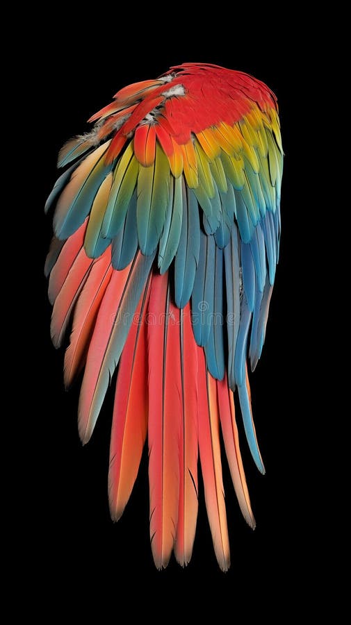 Vibrant Macaw Wing Feathers Against Black Background Stock Image ...
