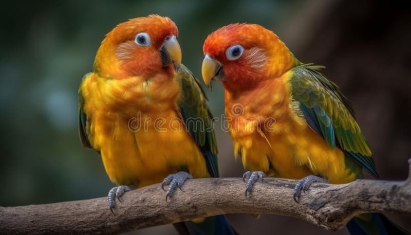 Vibrant Macaws Perching on Branch in Rainforest Generated by AI Stock ...