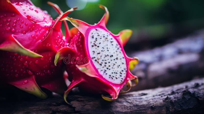 Vibrant Macro Shot of Dragonfruit on Tree: Texture and Color Gradient ...