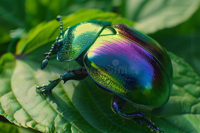 Vibrant Macro Shot Iridescent Beetle Close Up in Jungle Setting, Gazing ...
