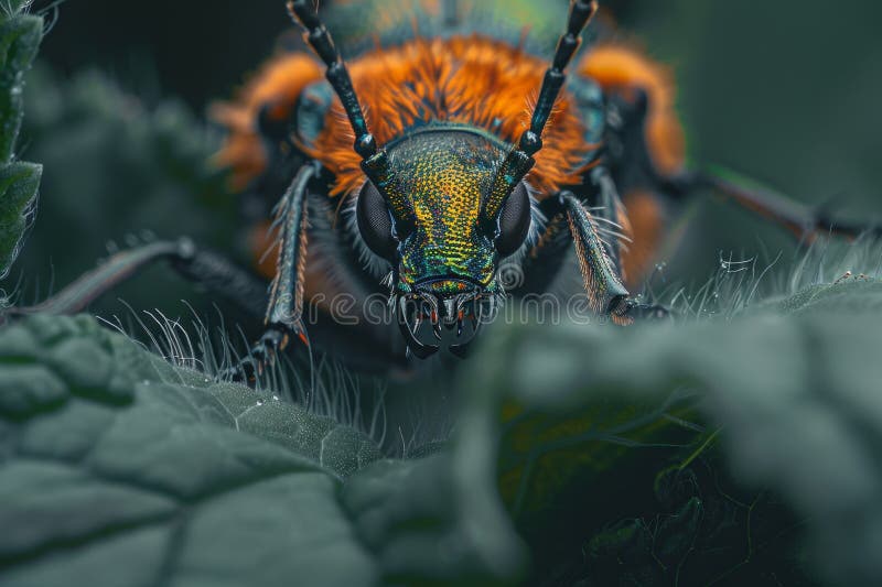 Vibrant Macro Shot Iridescent Beetle Close Up in Jungle Setting, Gazing ...