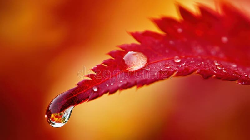 Vibrant Macro Shot of Water Droplet on Red Leaf Edge Stock Image ...