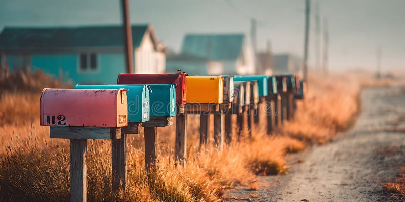 Vibrant Mailboxes a Row of Colorful Rural Post Boxes Stock Illustration ...