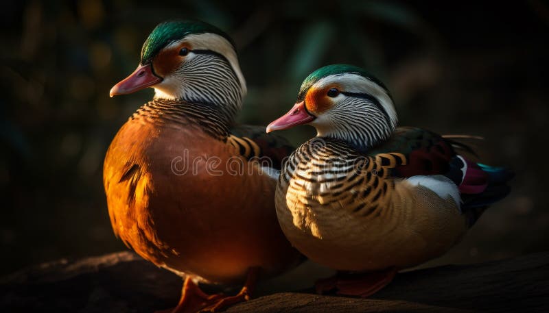 Vibrant Mallard Duck Quacks, Looking at Camera in Autumn Forest ...