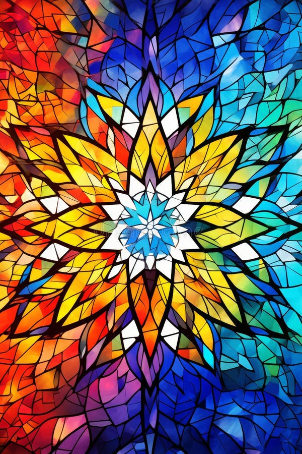 Vibrant Mandala Backdrop with Stained Glass Effect in Primary Colors ...