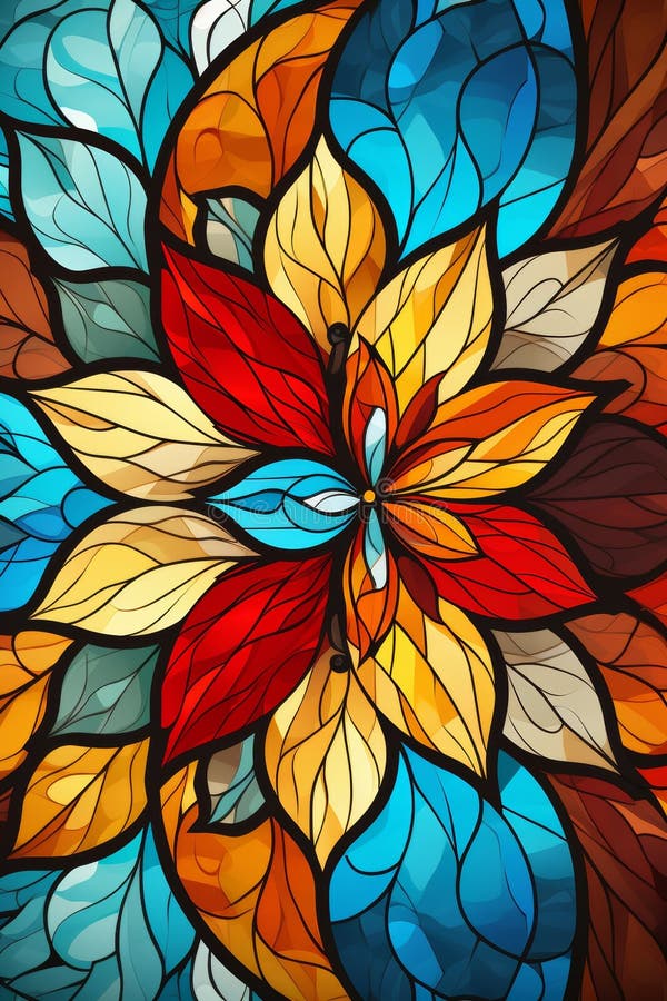 Vibrant Mandala Background with Stained Glass Effect in Primary Colors ...