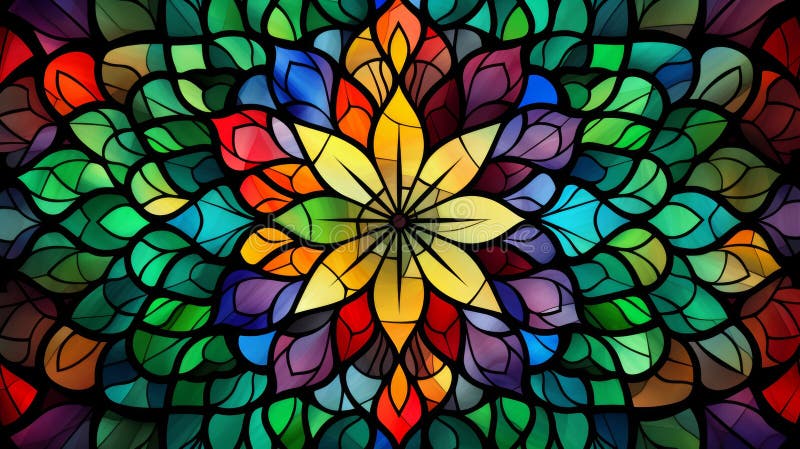 Vibrant Mandala Background with Stained Glass Effect in Primary Colors ...