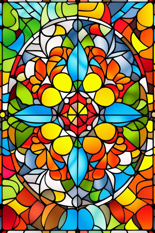 Vibrant Mandala Background with Stained Glass Effect in Primary Colors ...