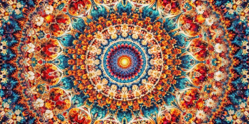 Vibrant Mandala Design Featuring Intricate Floral and Teal Patterns ...
