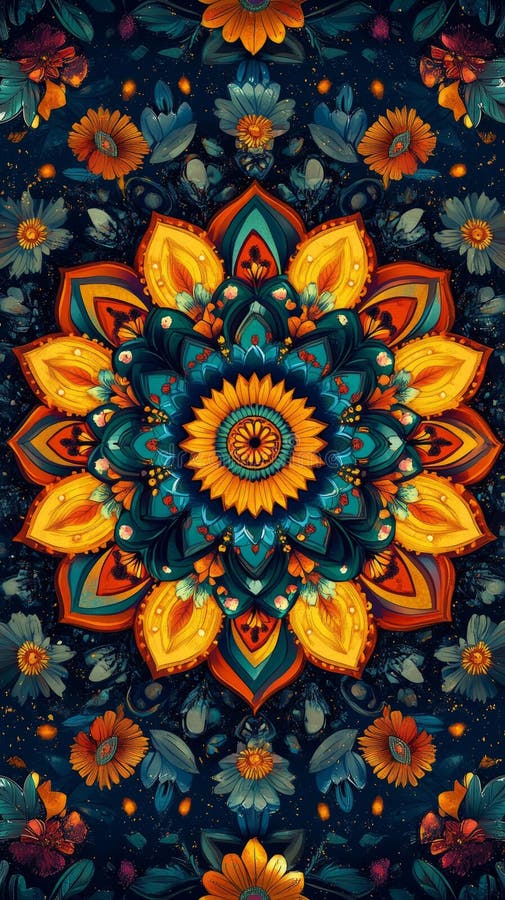 Vibrant Mandala Design Radiating with Detailed Floral Patterns ...