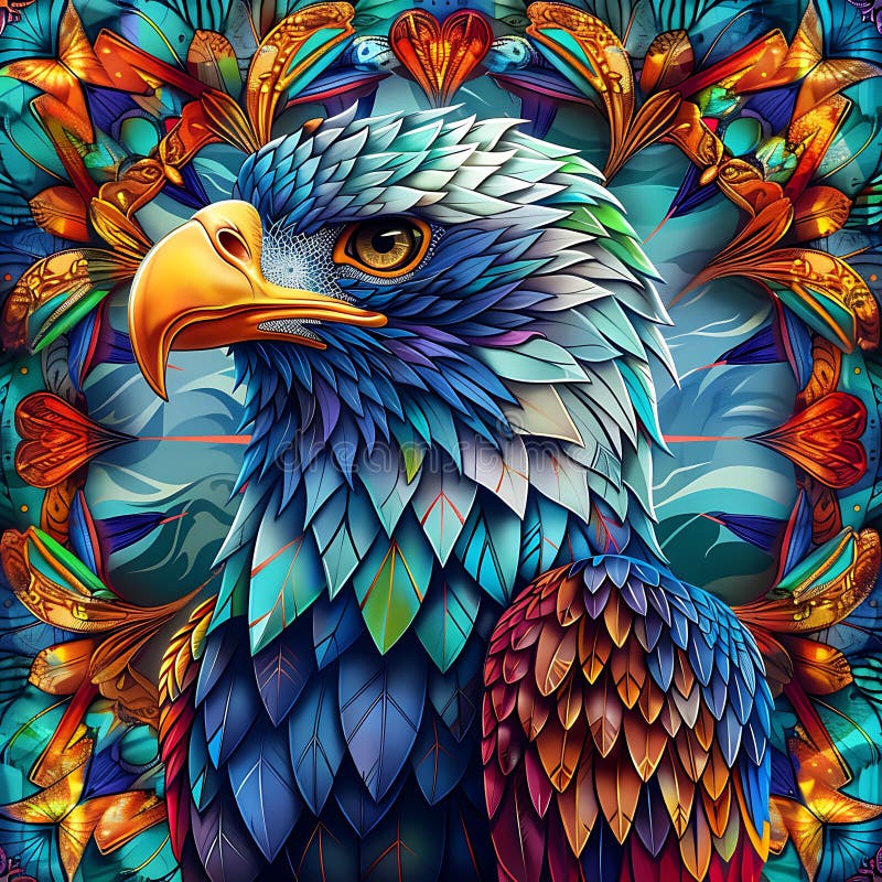 Vibrant Mandala Eagle with Detailed Feather Patterns Stock Illustration ...