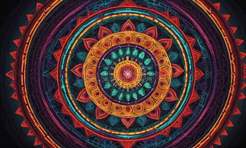 Vibrant Mandala-like Design with Central Red Circle Surrounded by ...