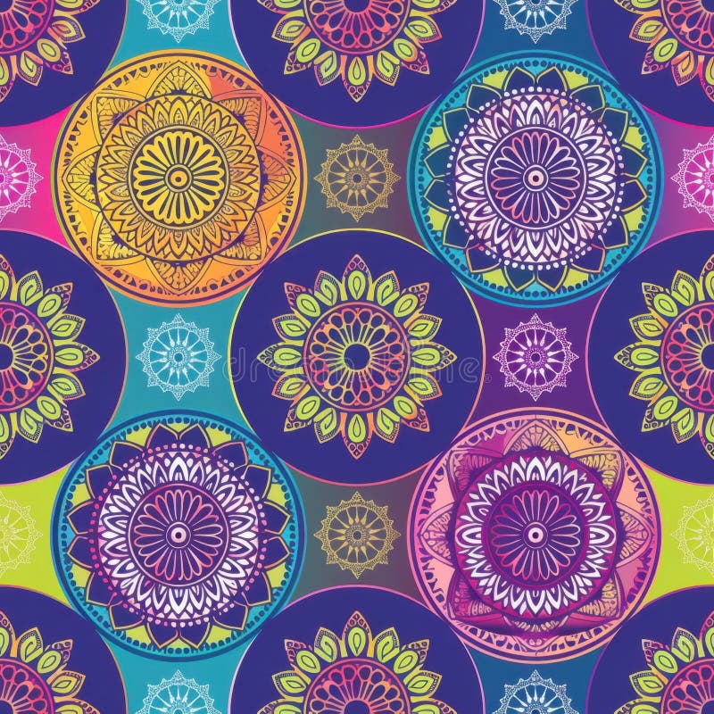 Vibrant Mandala Patterns on Colorful Ethnic Background Stock Image ...