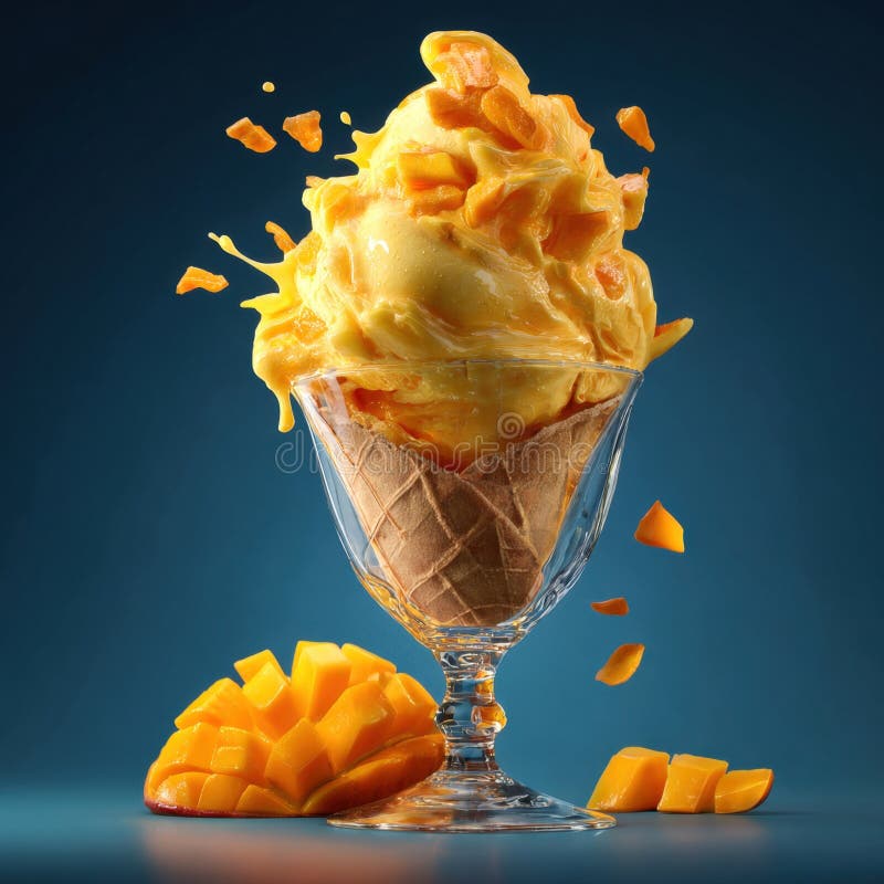 Vibrant Mango Ice Cream Extravaganza Dynamic Scoops with Fresh Fruit ...