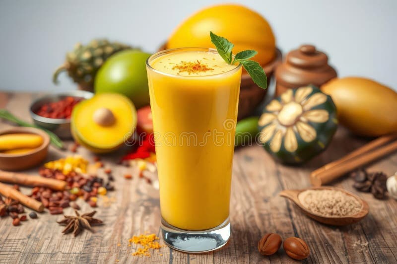 Vibrant Mango Lassi with Saffron Stock Illustration - Illustration of ...