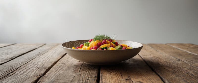 Vibrant Mango, Raspberry, and Cucumber Salad with Dill on Rustic Wood ...