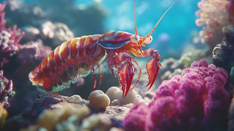 Vibrant Mantis Shrimp on Coral Reef Stock Photo - Image of shell ...
