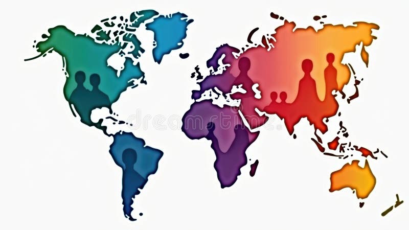 A Vibrant Map of the World Features Silhouettes of People from Various ...