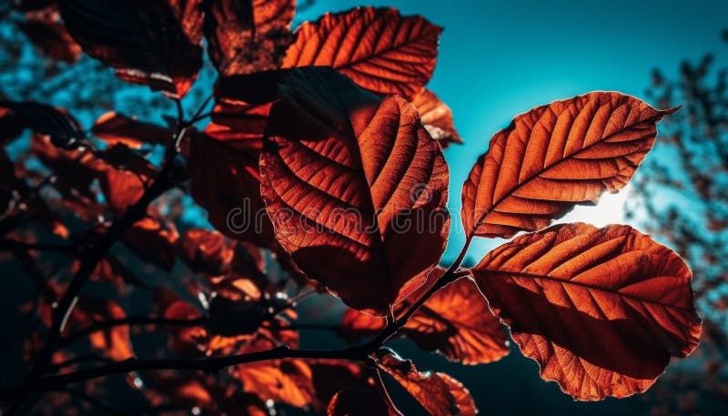 Vibrant Maple Branch Displays Multi Colored Leaf Vein Pattern in Autumn ...