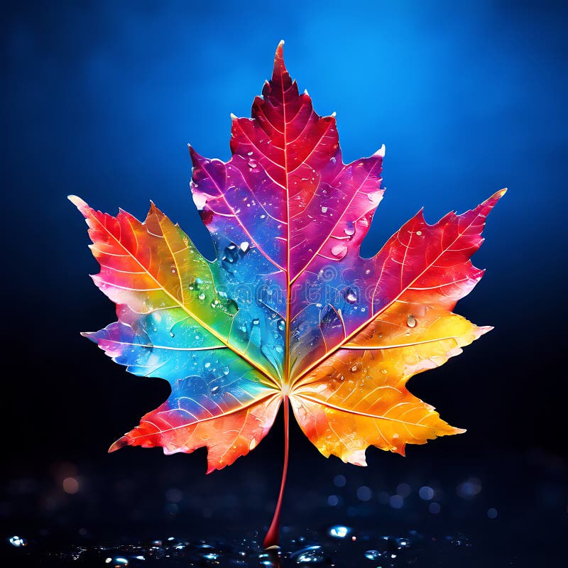 Vibrant Maple Leaf with Dewdrops Stock Illustration - Illustration of ...