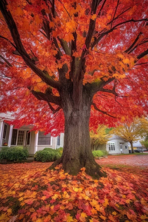 Vibrant Maple Tree with Fiery Red Leaves in Fall Stock Illustration ...