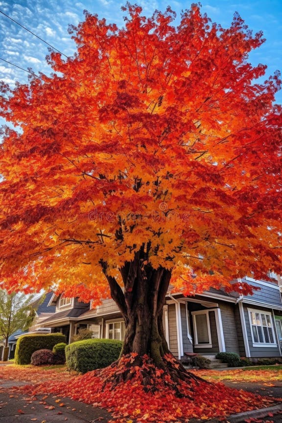 Vibrant Maple Tree with Fiery Red Leaves in Fall Stock Illustration ...