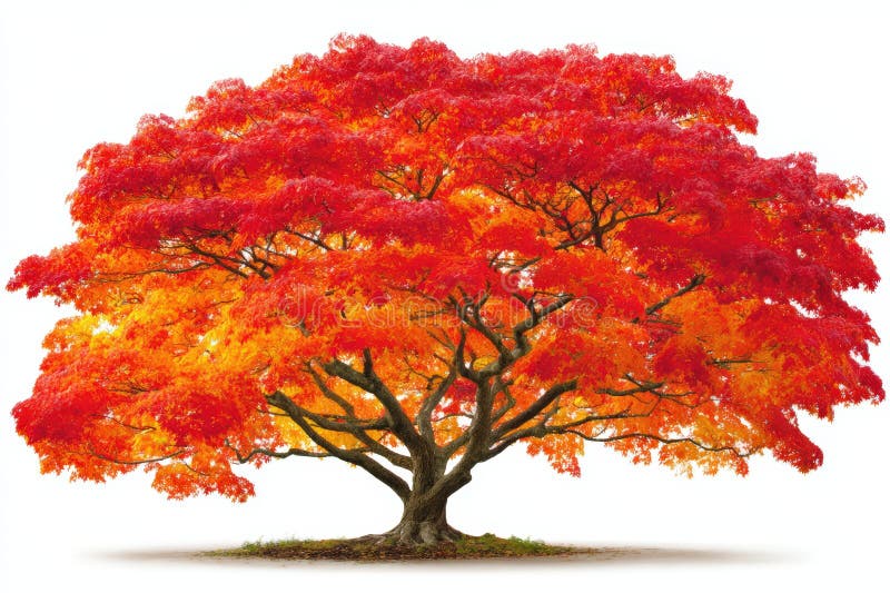 Vibrant Maple Tree with Fiery Red and Orange Foliage Isolated on Stock ...