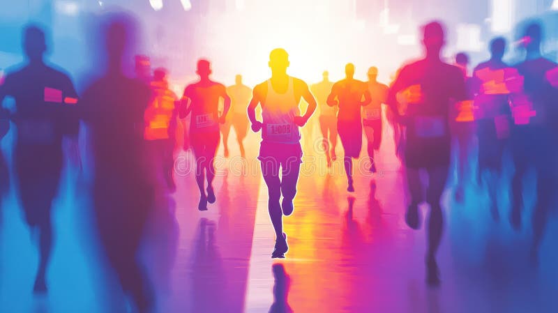 Vibrant Marathon Scene with Focused Winner in Sharp Detail, Surrounded ...