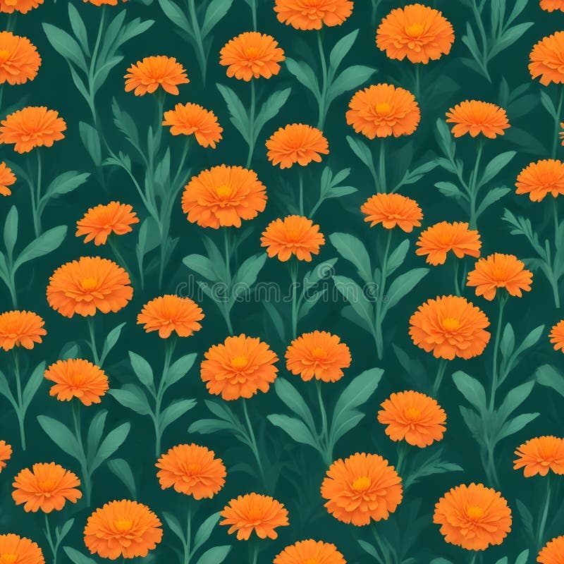 Vibrant Marigold Pattern with Foliage Stock Vector - Illustration of ...