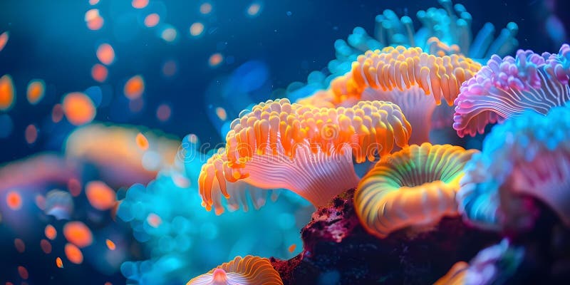 Vibrant Marine Ecosystem with Neon Corals in the Deep Sea. Concept ...