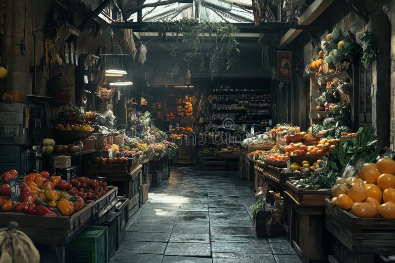 Vibrant Market Filled with Fresh Fruits and Vegetables in a Rustic ...