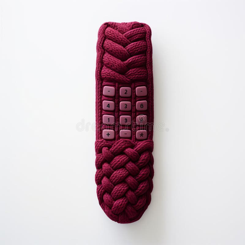 Vibrant Maroon Knitted Remote in Minimalist White Background ...