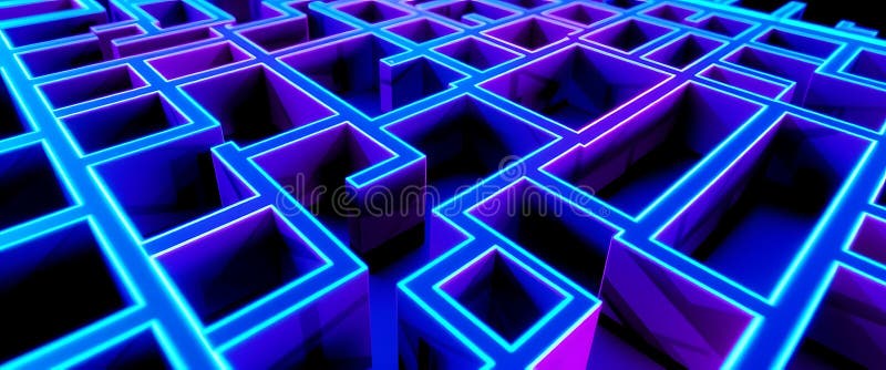 A Vibrant Maze Illuminated with Neon Blue and Purple Outlines, Creating ...