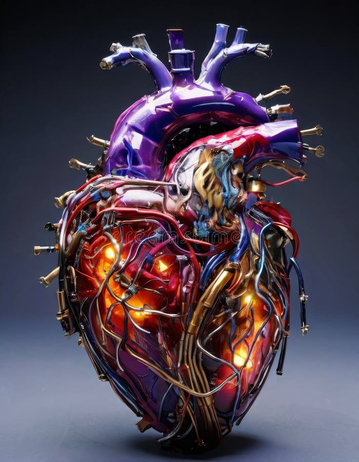 Vibrant Mechanical Heart with Intricate Wires and Glowing Elements ...