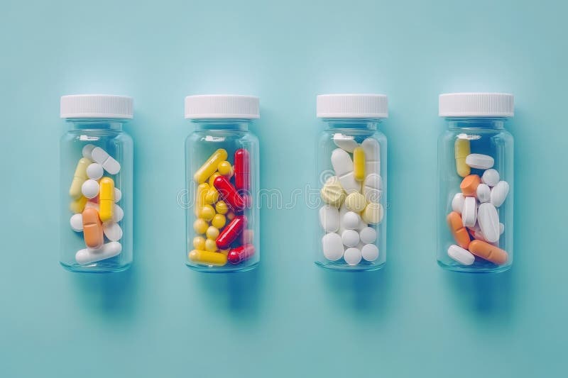 Vibrant Medication Tablets on a Blue Backdrop, Illustrating a ...