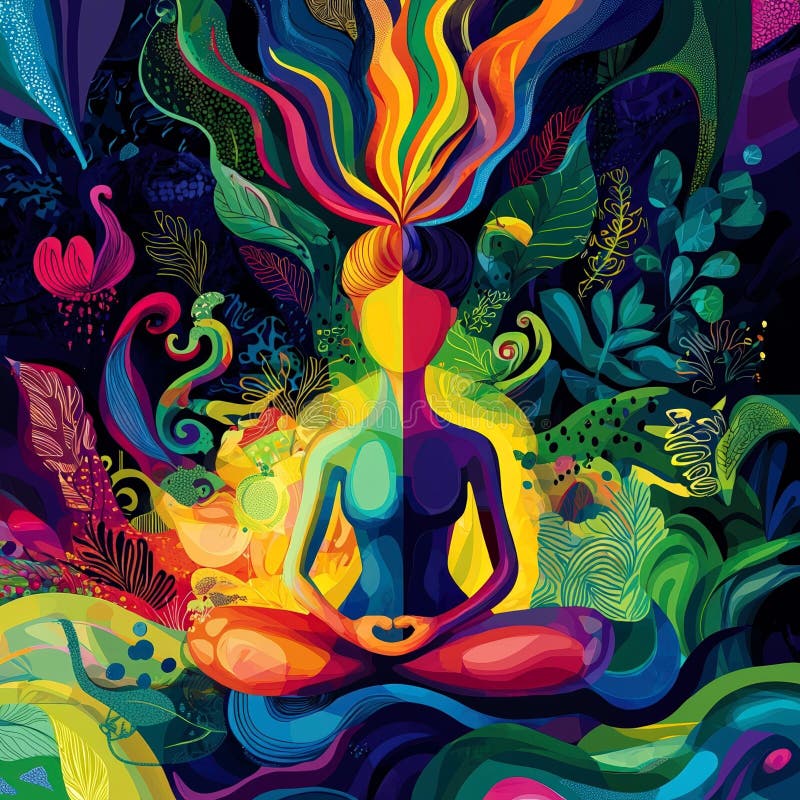 Vibrant Meditation Illustration with Foliage Stock Illustration ...