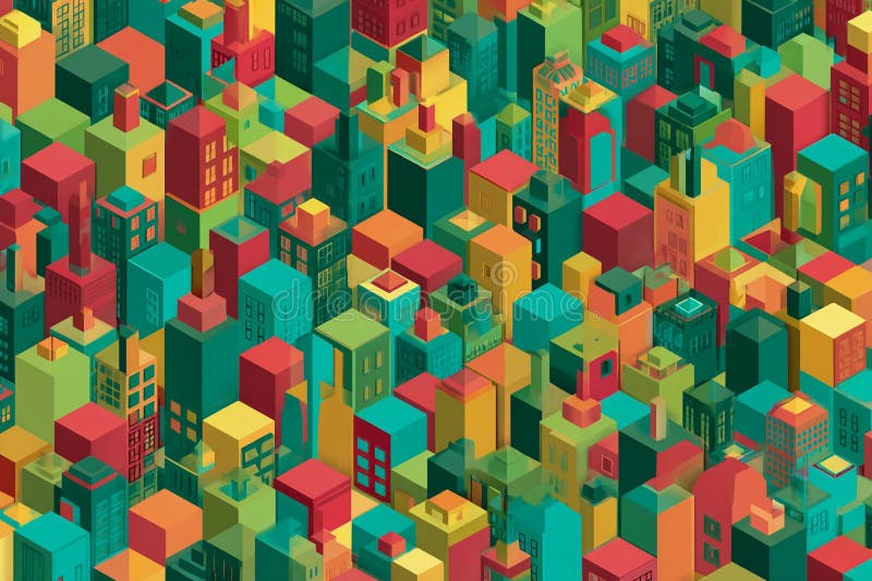 Vibrant Memphis-style Pattern Featuring Colorful Urban Landscape in ...