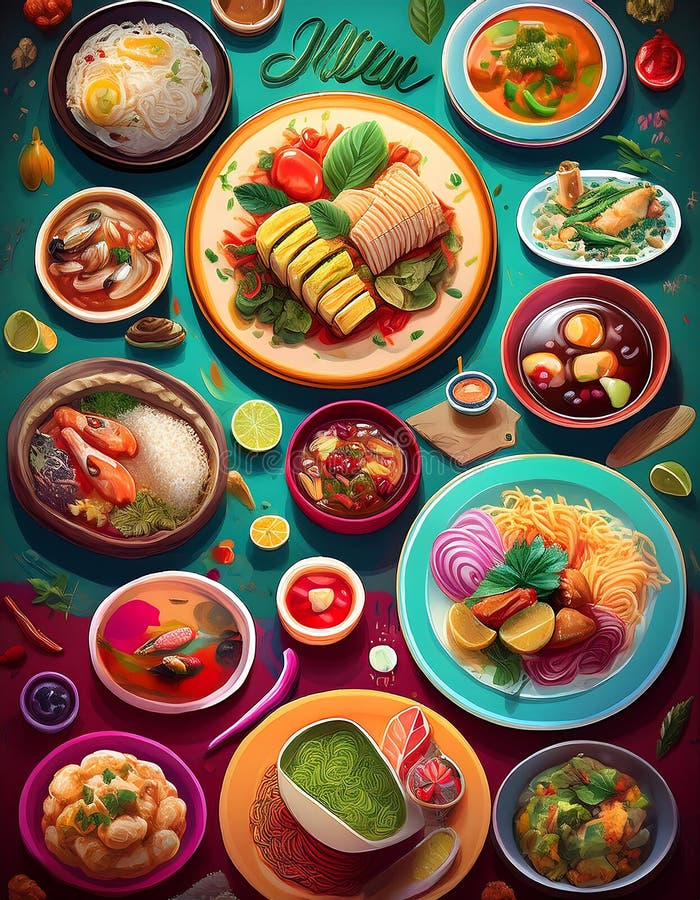Vibrant Menu Poster Showcasing a Diverse Array of Deliciously Arranged ...