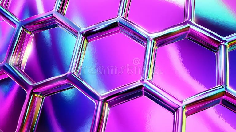 Vibrant Metallic Hexagonal Surface with Iridescent Colors Stock Image ...
