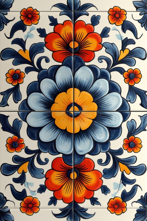 Vibrant Mexican Talavera Tile Pattern with Floral and Geometric Design ...