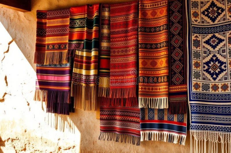 Vibrant Mexican Textile Display Stock Illustration - Illustration of ...